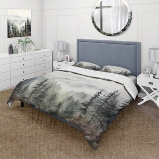 Designart "Pine Tree Misty Mountain II" Green Traditional - Bedding Set ...