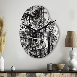 Black And White Graffiti Cosmic II - Abstract Geometric Wall Clocks in ...