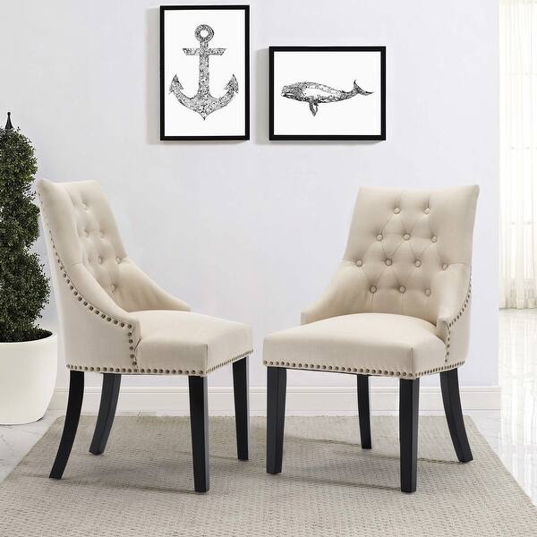 Fabric Upholstered Dining Chairs Button Tufted Nailhead Trim Accent ...