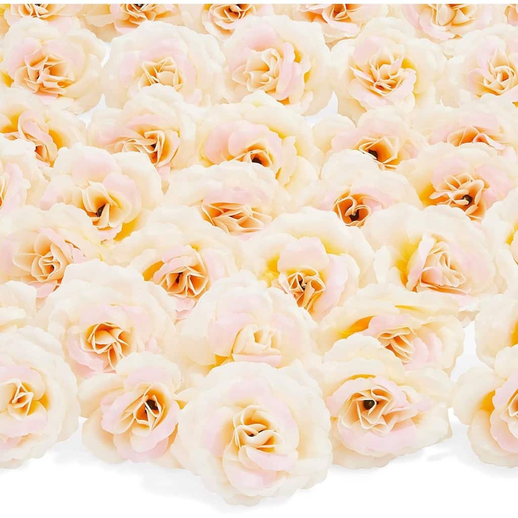 50pc Artificial Fake Champagne Rose Flower Head for Wedding Bouquet ...