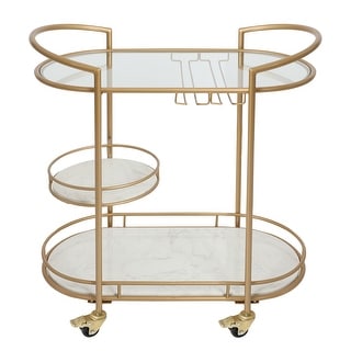 3 Tier Open Glass Bar Cart on Wheels & Gold Wine Racks, Buffet Tables ...