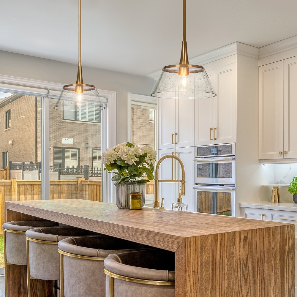 Mola Modern Gold 3-Light Seeded Glass Chandelier Linear Island Pendant ...