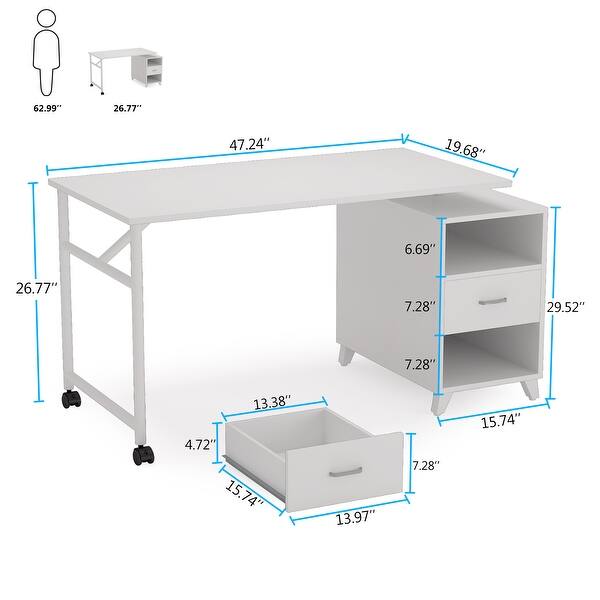 Reversible Computer Desk with Drawers and Cabinet, Rotating Home Office ...