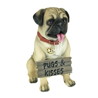 Dog Garden Statue - Pug Wearing Reversible Sign Lawn Ornament Yard ...