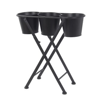 Arranged 3 Row Metal Planter with X Shaped Support, Black - Bed Bath ...