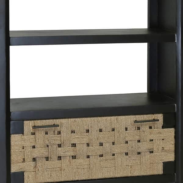 Edda 72 Inch Display Shelf Bookcase, 1 Jute Drawer, 4 Shelves, Black ...