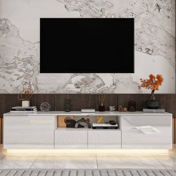 TV Stand LED Light High Gloss White TV Stand LED Entertainment Center ...