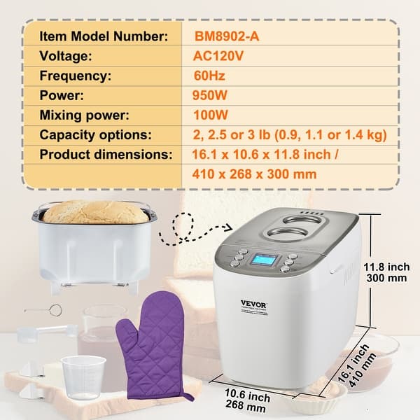 VEVOR Bread Maker,3LB Dough Machine,Whole Wheat Bread Making,Digital ...