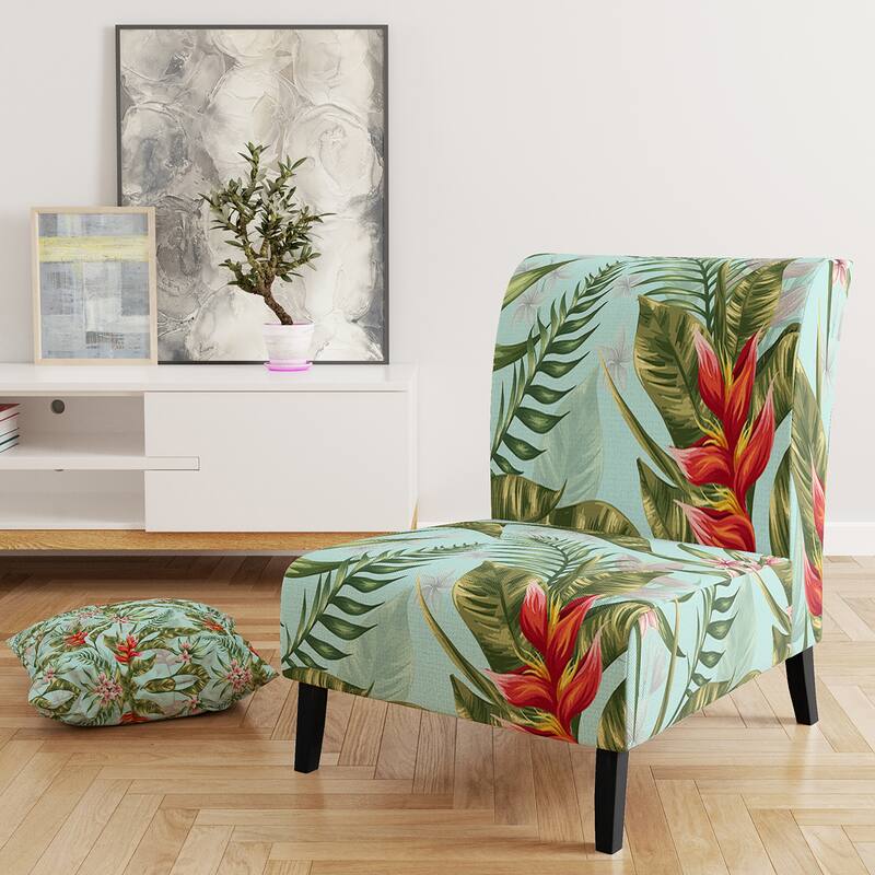 Designart "Tropical Foliage II" Upholstered Mid-Century Accent Chair ...