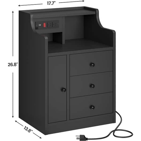 LED 3 Drawers Nightstand Charging Station with Hutch - Bed Bath ...