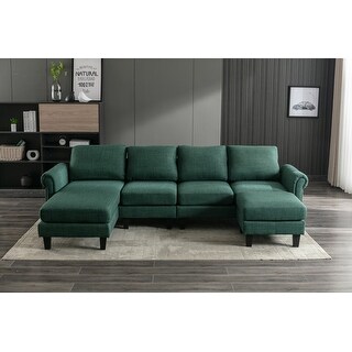 U-shape Accent Sofa Set Linen Couch Set with Reversible Ottomans Sofa ...