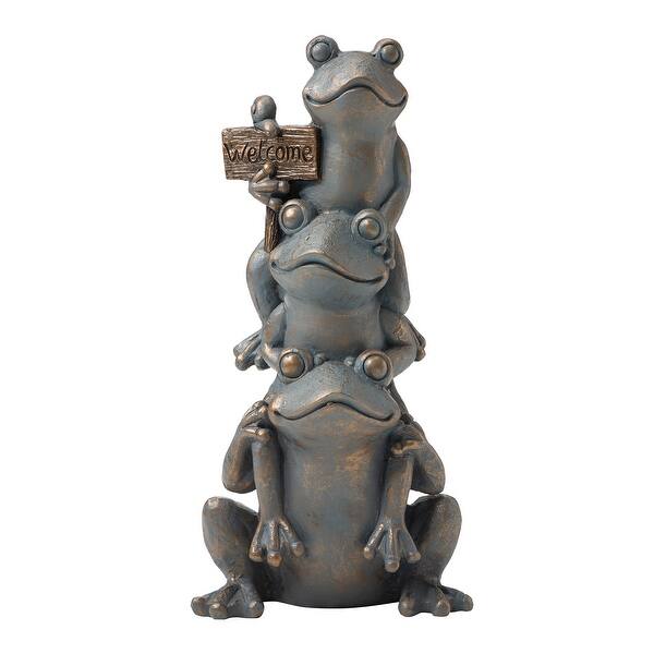 Glitzhome 28"H Bronze MgO Cute Stacked Frogs Statue with "Welcome" Sign ...