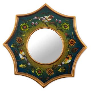 Novica Handmade Birds Of Peru In Teal Reverse-Painted Glass Wall Accent ...