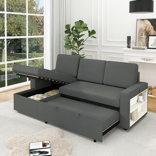 Pull Out Sleeper Sofa Bed with Side Racks and USB, Dark Grey - Bed Bath ...