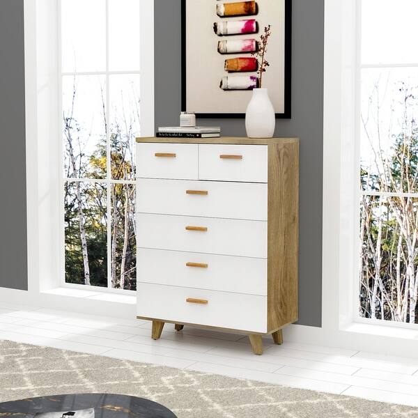 Five-story six-drawer wood grain with warm white matching drawer ...
