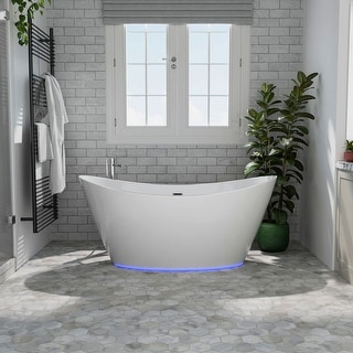 59" x 30" Freestanding Hourglass Soaking Acrylic Lights Bathtub in ...