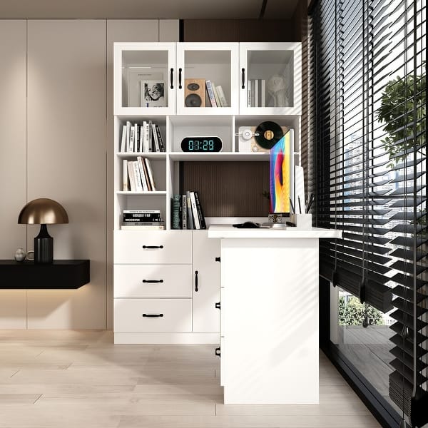 Multi-Functional Office Desk with Bookshelf and Concealed Storage - 55. ...