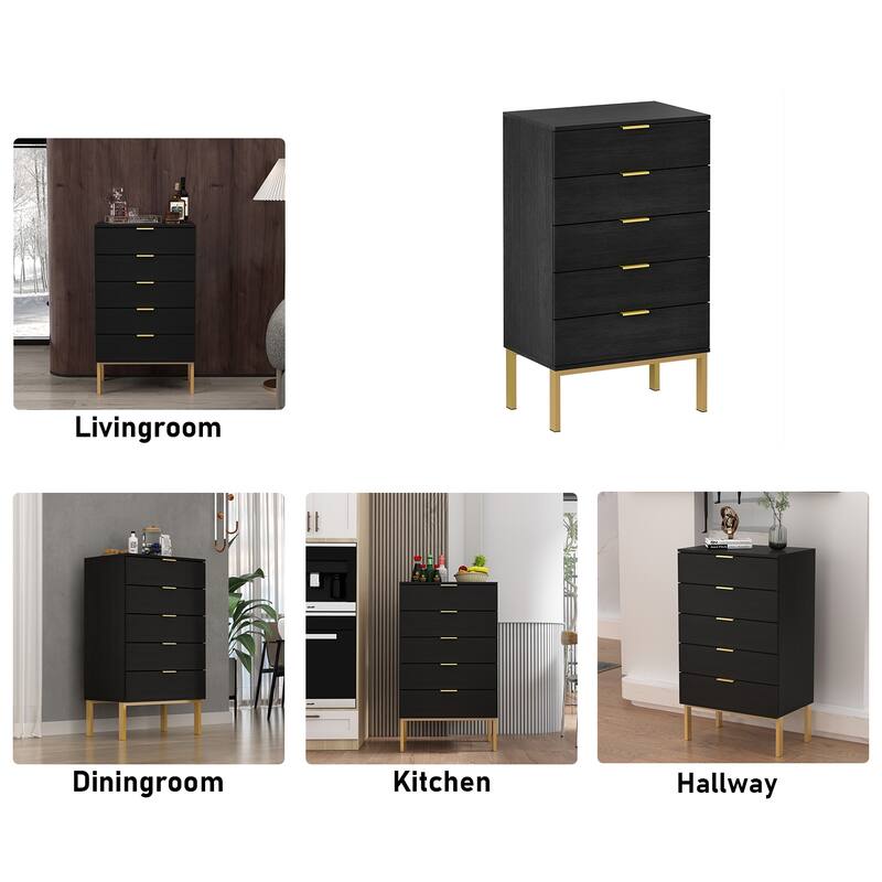 5 Drawer Dresser Chest End Table Storage Cabinet 23.6'' W White/Back ...