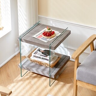 17.72" Sleek and Sturdy Tempered Glass Leg Side Table with Dual MDF ...