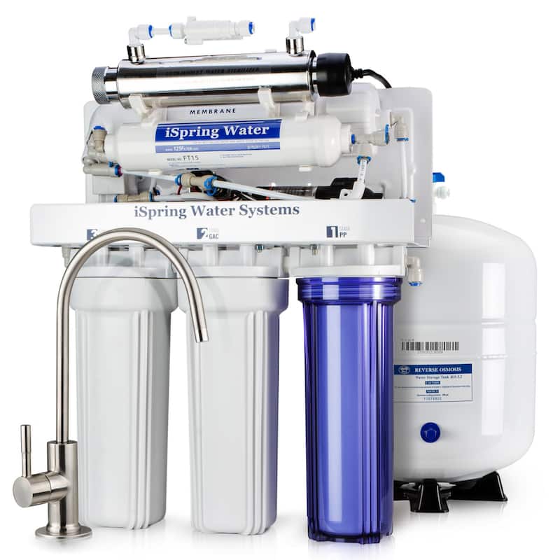 iSpring 6-Stage 100 GPD Under Sink Reverse Osmosis Drinking Water Filtration System With Pump ...