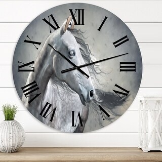Designart 'Monochrome Portrait Of A Wild Horse' Farmhouse wall clock ...