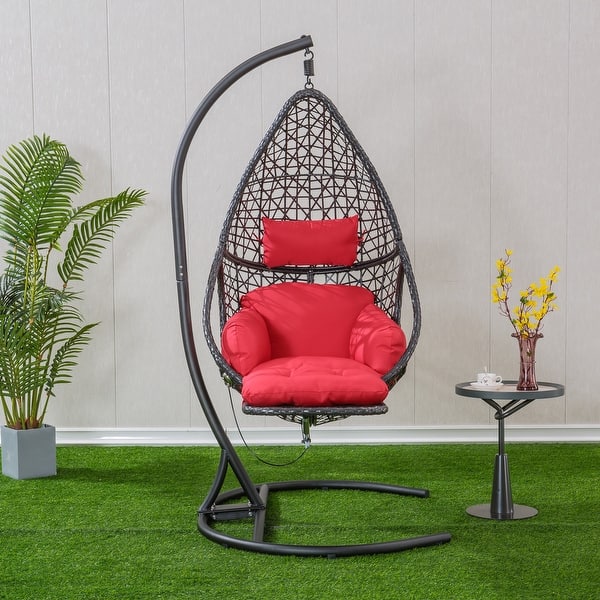 PE Rattan Swing Chair with Stand and Leg Rest for Outdoor Use - Bed ...