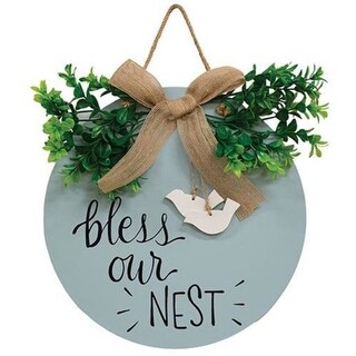 Bless Our Nest Round Sign with Greenery and Burlap Bow - 11.5” in ...