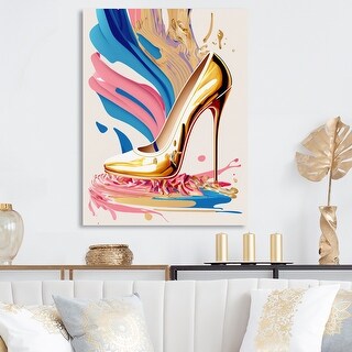Designart 'Pink And Blue Art Deco High Heel Shoes VI' Fashion Canvas ...