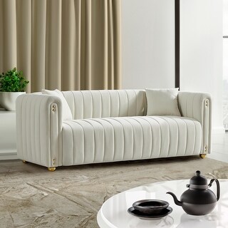 Elegant Vertical Channel Tufted Accent Sofa Plush Velvet Upholstery ...