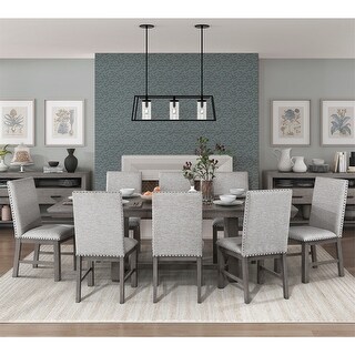 9 PCS Dining Set w/ Extension Leaf Table and 8 Upholstered Chairs - Bed ...