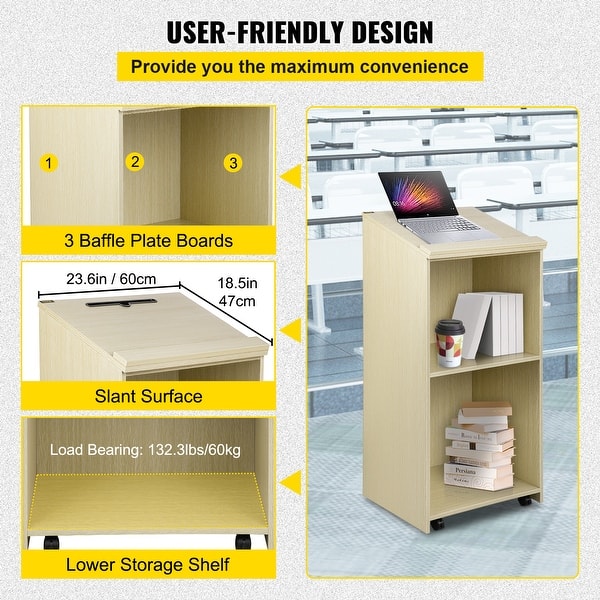 VEVOR 23in Wood Podium Pulpit Lectern w/Mobile Wheel Casters for Church ...