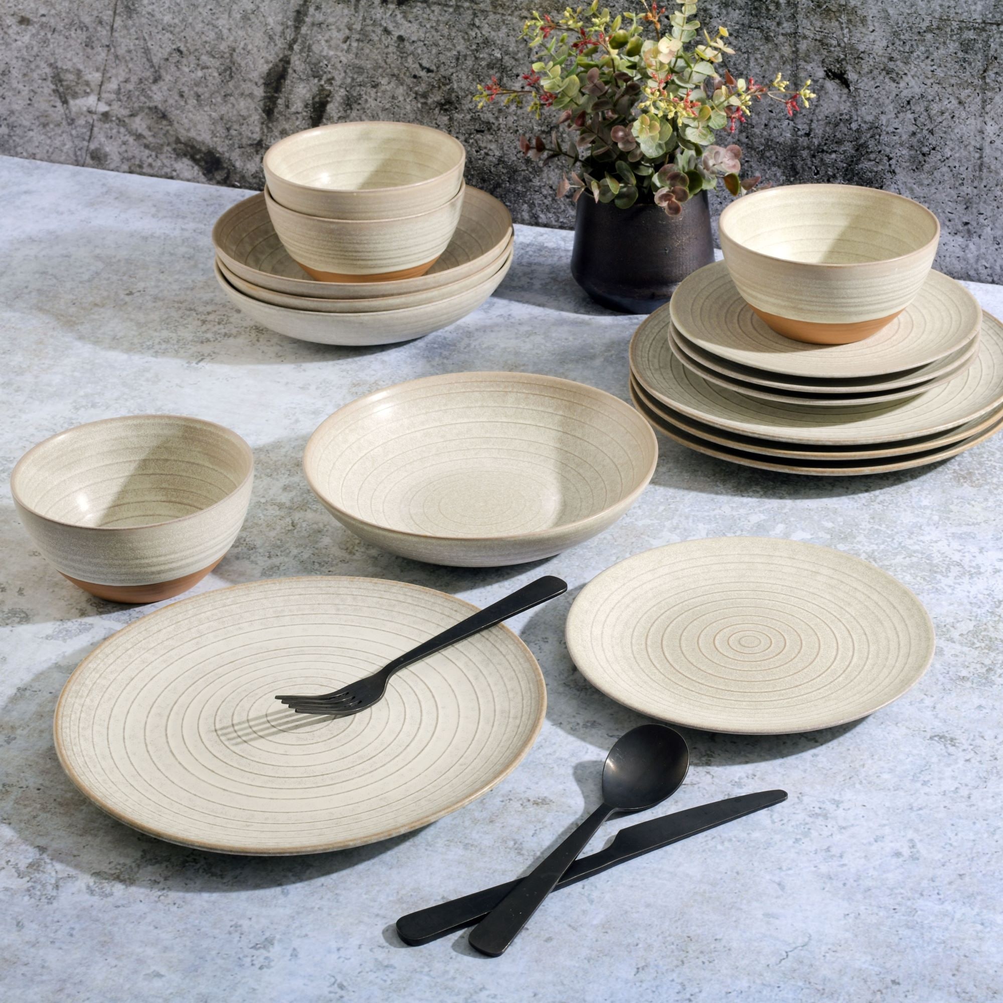 Gibson Elite Mayfair Bay 16-Piece Double Bowl Embossed Reactive Glaze ...