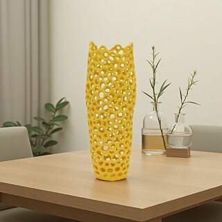 Kifa Flower Vase, Modern Cutout Textured Look, 20 Inch Yellow Ceramic ...