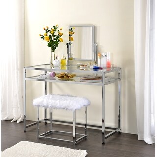Glass Vanity Set with Stool, Chrome Finish - Bed Bath & Beyond - 35729500