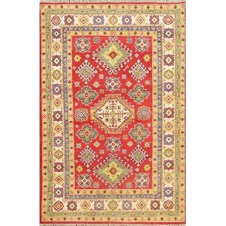 Geometric Traditional Kazak Oriental Wool Area Rug Hand-knotted Carpet ...