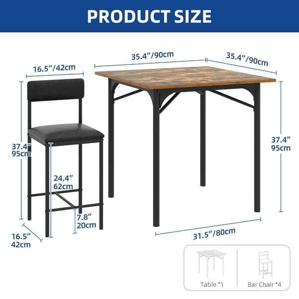 Moasis Counter Height Bar Table Set for 4, Square Kitchen Table and ...