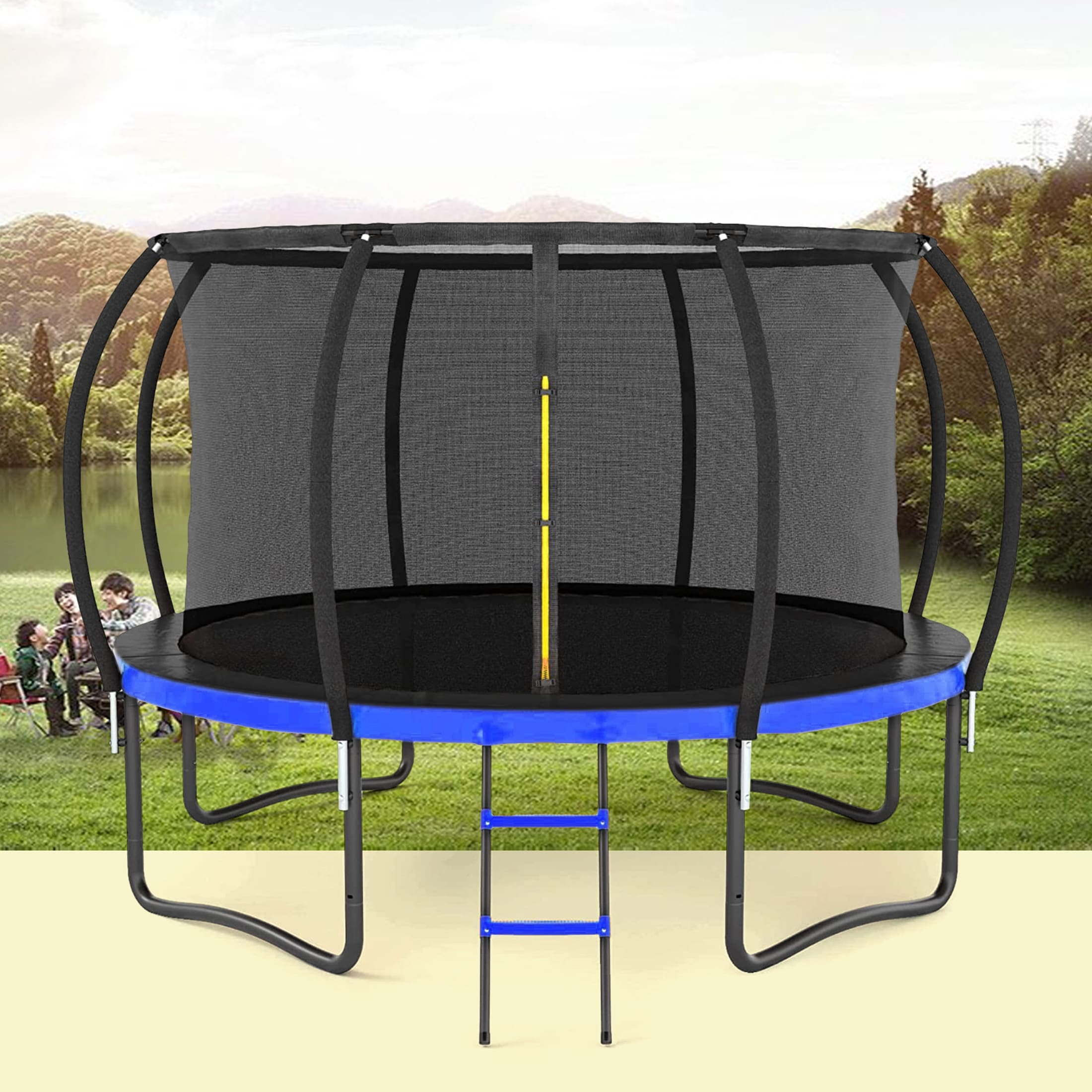 Trampoline for Kids w/Safety Enclosure Net,Basketball Hoop and Ladder ...