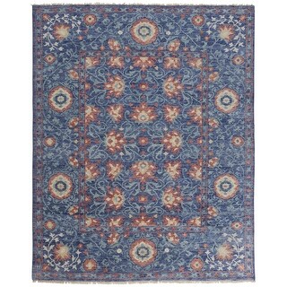 2' X 3' Blue And Red Wool Floral Hand Knotted Stain Resistant Area Rug ...