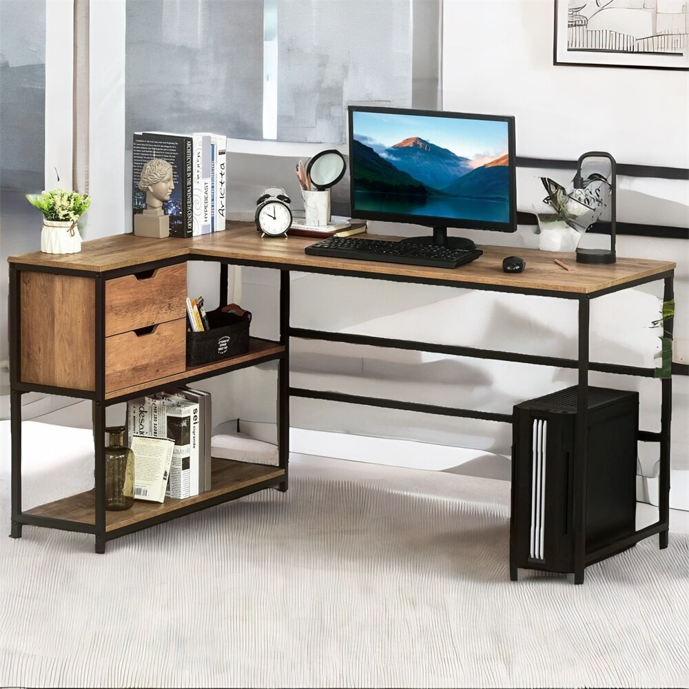 L-Shaped Home Office Computer Desk with Storage Shelves - Bed Bath ...