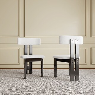 Set of 2 Modern Dining Chairs, Pure White Velvet Upholstery & Solid ...