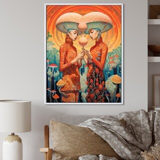 Designart "Orange Surrealism MUSHROOM WOMAN" Fashion Woman Framed Wall ...
