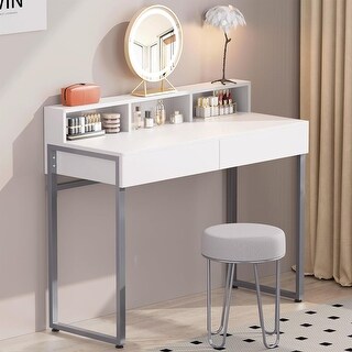 39.4inch Vanity Desk for Bedroom,Computer Home Office Desk，Silver ...