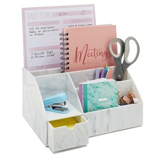 Acrylic Marble Desk Organizer with Drawer for Office, School, Home 10x7 ...
