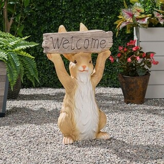 23.75" Outdoor Modern MGO False Rabbit Garden Statue,Brown White - Bed ...