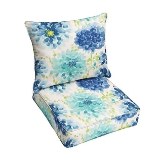 Gardenia Seaglass Floral Corded Deep Seating Cushion - 30" - Blue and ...