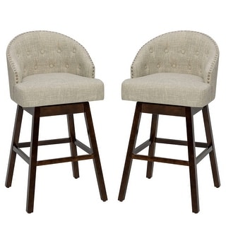 Set of 2 Swivel Bar Stools Tufted Bar Height Pub Chairs with Rubber ...