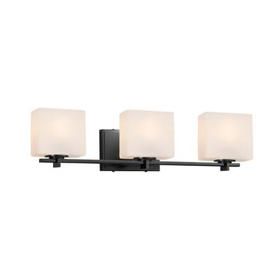 Justice Design Fusion Era 3-Light Matte Black Bath Bar, Opal Rectangle ...