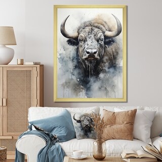 Designart "Grey Buffalo Majestic Profile Pointillism" Animals Bison ...