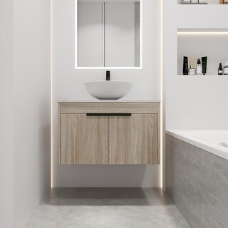 30-inch Modern White Oak Double-Layer Bathroom Vanity - Bed Bath ...