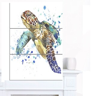Designart "Blue Sea Turtle Illustration" Animal Artwork Print on Canvas ...